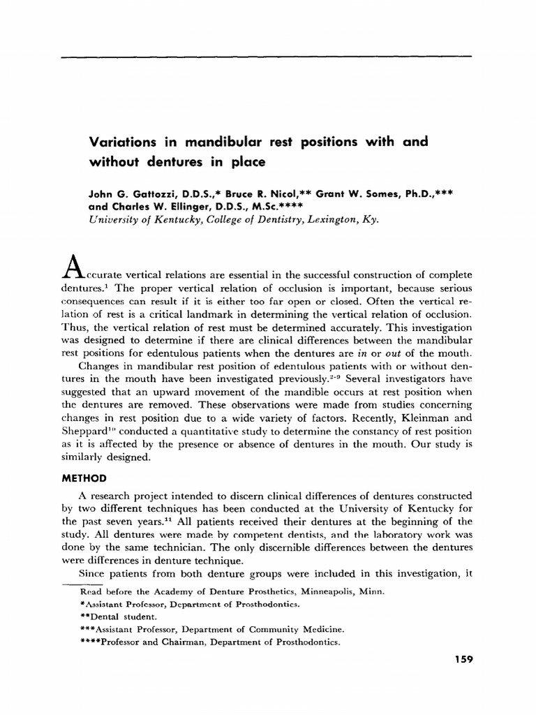 Mandibular Rest Position Variations | PDF | Dentures | Mouth