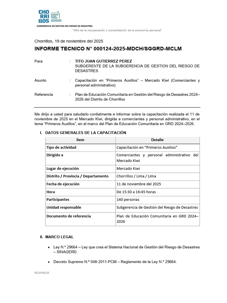 Informe Tecnico-R124-2025-Sggrd-Mclm | PDF | Servicios de emergencia ...