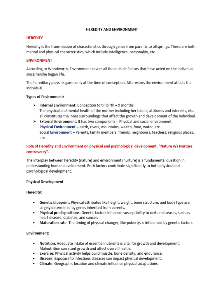 Heredity and Environment | PDF | Nature Versus Nurture | Genetics