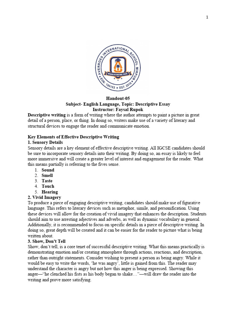 IGCSE Descriptive Writing Guide | PDF | Essays | Metaphor