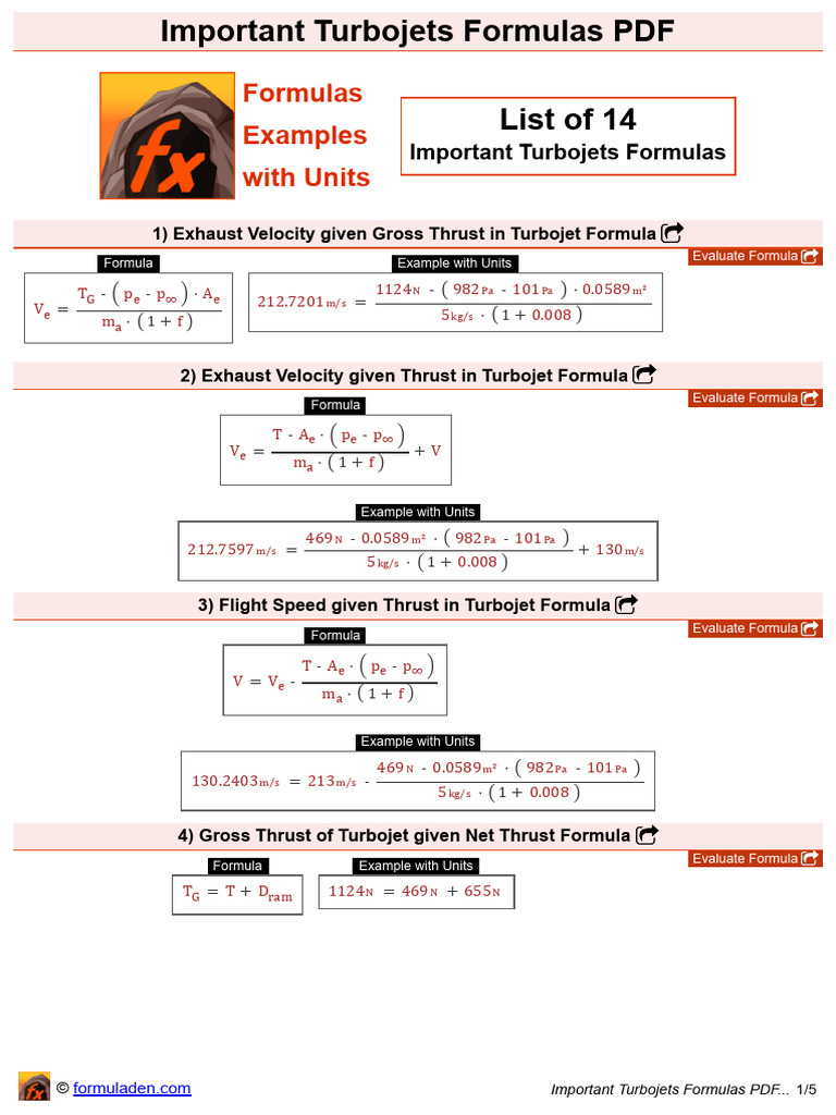Essential Turbojet Formulas Guide | PDF | Thrust | Jet Engine