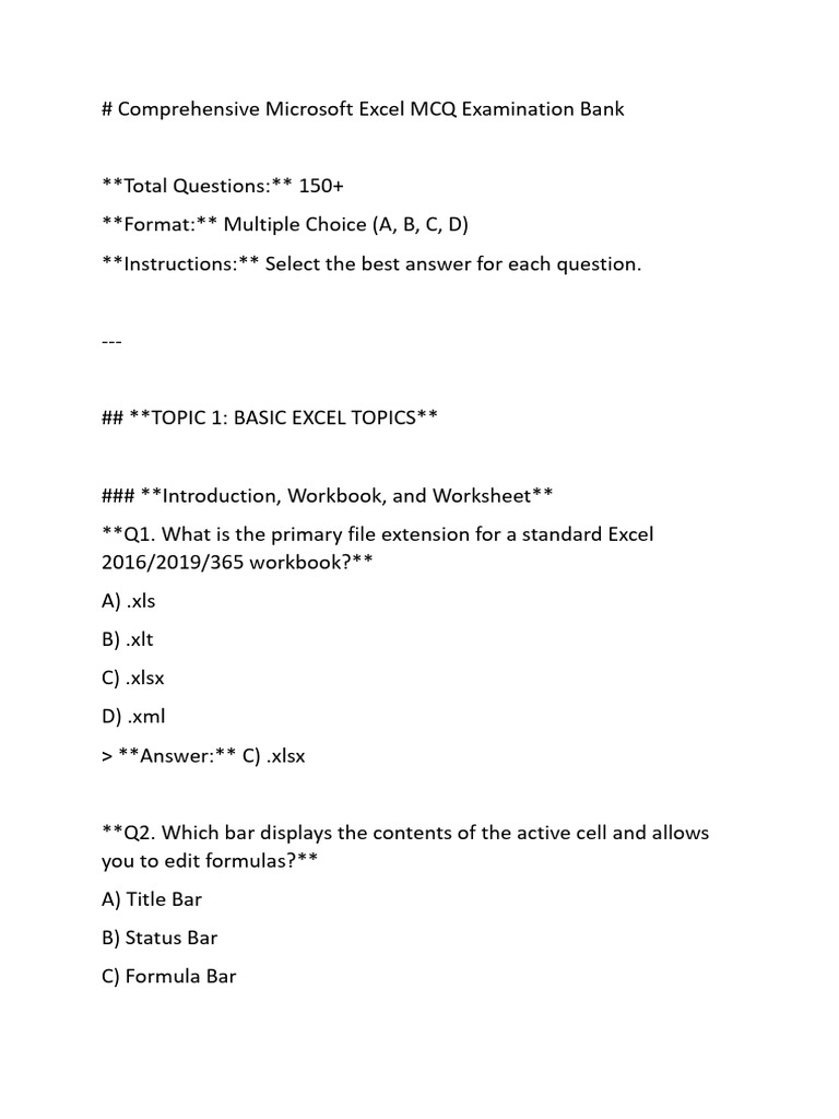 Microsoft Excel MCQ Question Bank | PDF | Analysis Of Variance ...