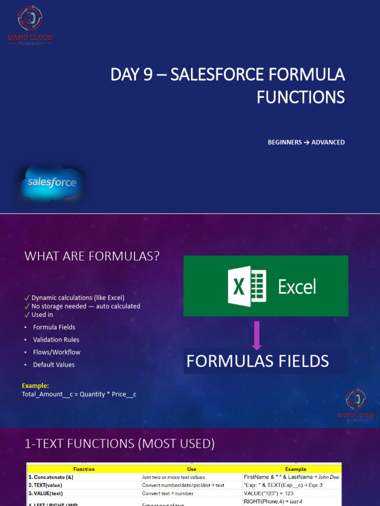 DAY 9 – Salesforce Formula Functions (Beginner → Advanced) | PDF ...