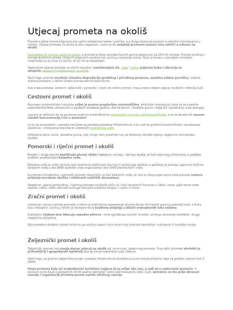 Utjecaj Prometa Okoliš 4b | PDF