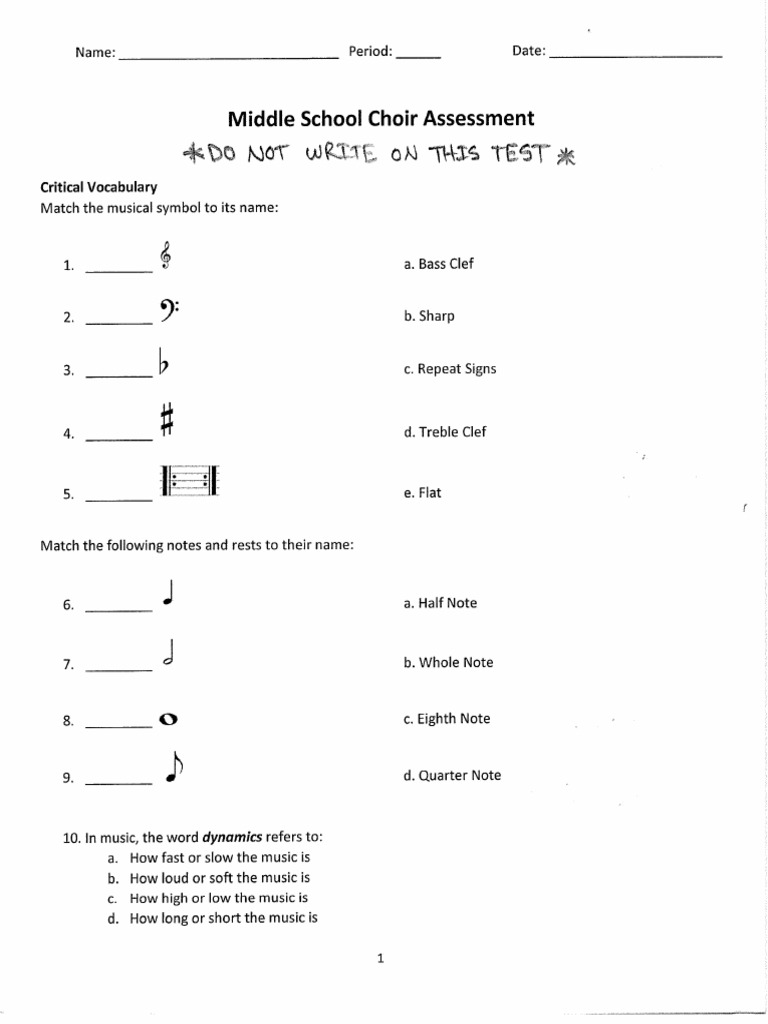 Middle School Choir Assessment - Written | PDF