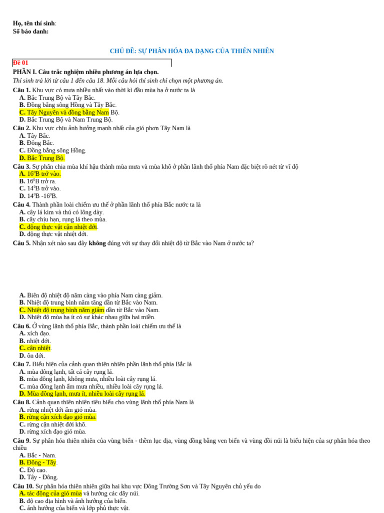 de 1 - Su Phan Hoa Da Dang Cua TN - Hs | PDF
