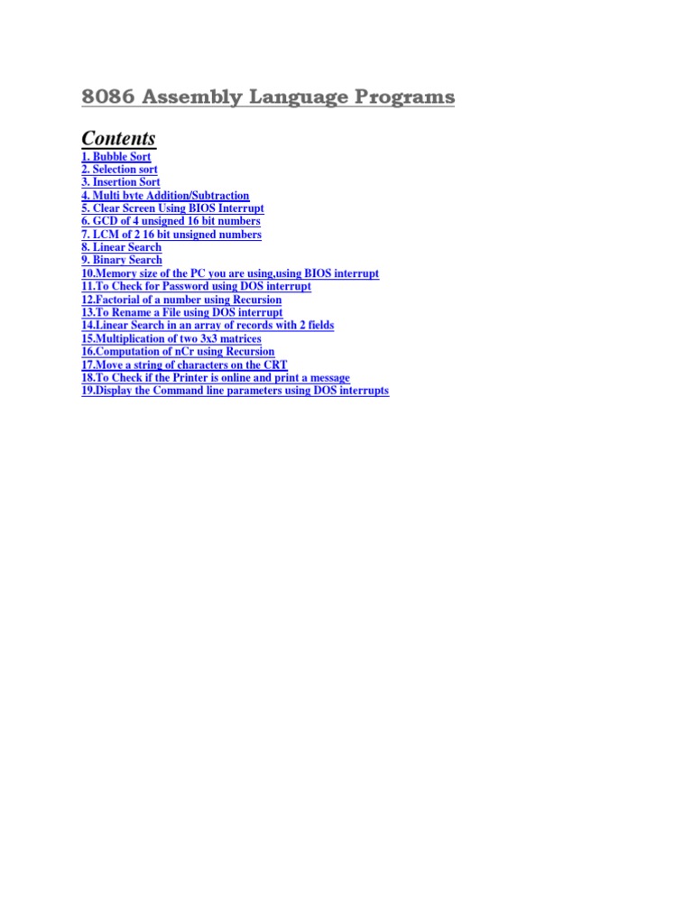 Factorial and Sorting in 8086 Assembly | PDF | Areas Of Computer ...
