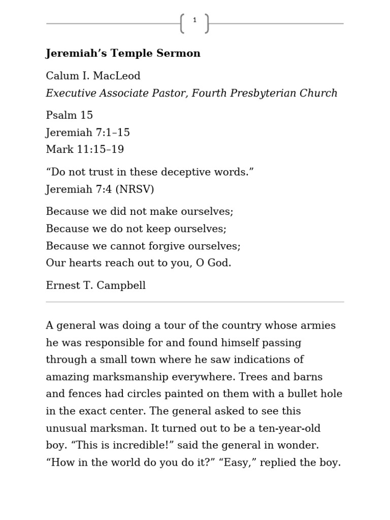 JEREMIAH TEMPLE SERMON | PDF | Jeremiah | Covenant (Biblical)