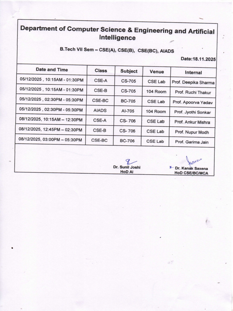 Practical Time Table Nov-Dec 2025(2) | PDF