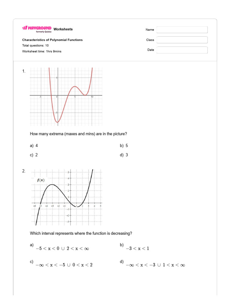 Characteristics of Polynomial Functions _ Wayground | PDF ...