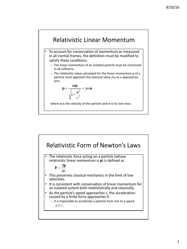 Relativistic Momentum and Energy Concepts | PDF | Momentum | Special ...