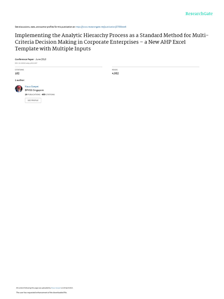Implementing The Analytic Hierarchy Process As A Standard Method For ...