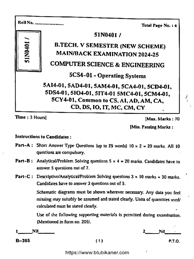 Btech Cs It 5 Sem Operating Systems 51n0401 2025 | PDF