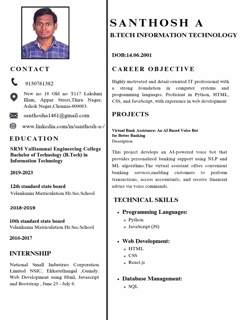 Santhosh A Resume PDF | PDF