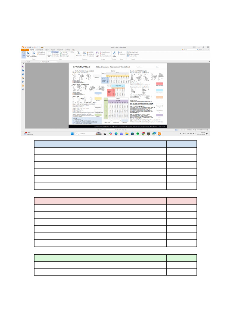 REBA Employee Assessment Scoresheet | PDF