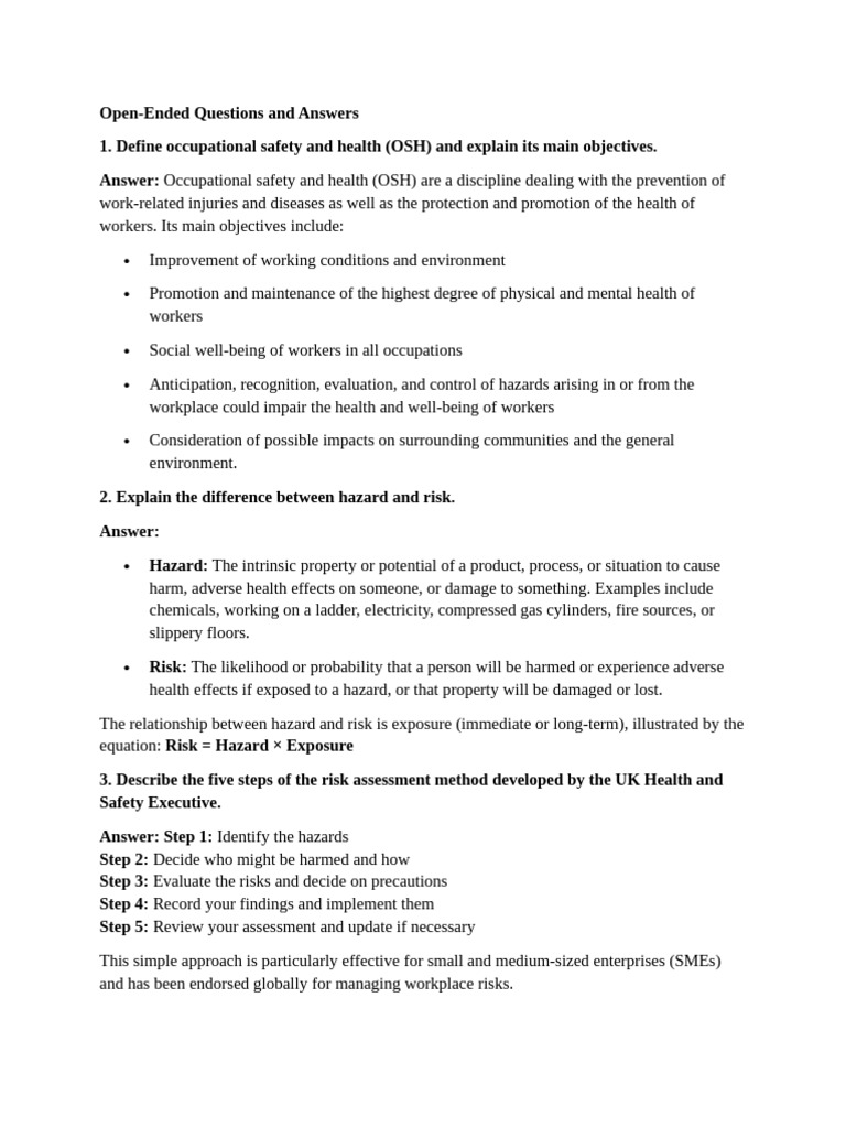 OSH Management System Exam Questions and Answers | PDF | Occupational ...