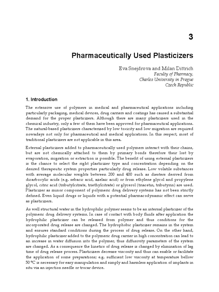 InTech-Pharmaceutically Used Plasticizers | PDF | Polymers | Poly(Methyl Methacrylate)