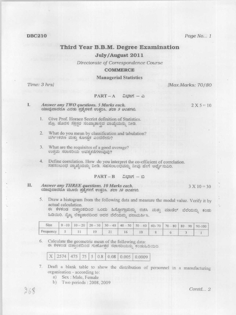 BBM III Year - Managerial Statistics - 2011 | PDF