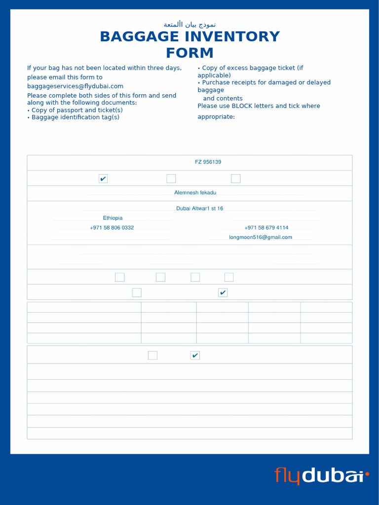 Baggage Inventory Form | PDF