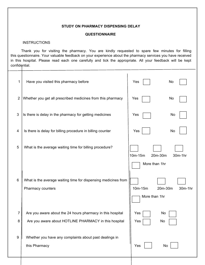 Pharmacy Service Evaluation Questionnaire | PDF