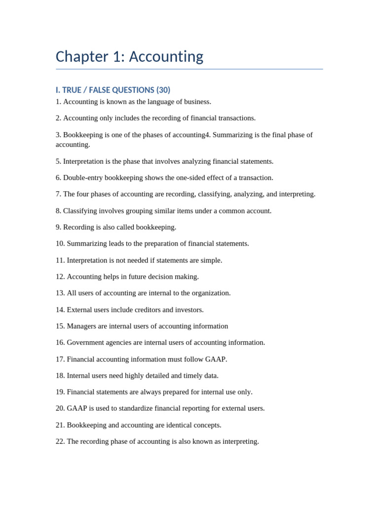 Accounting Basics: True/False & MCQs | PDF | Accounting | Financial ...
