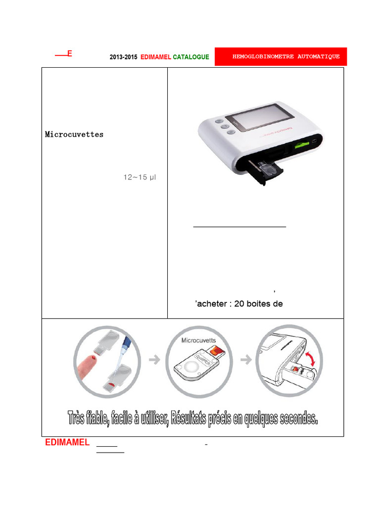 Hémoglobinomètre Hemochroma Plus | PDF