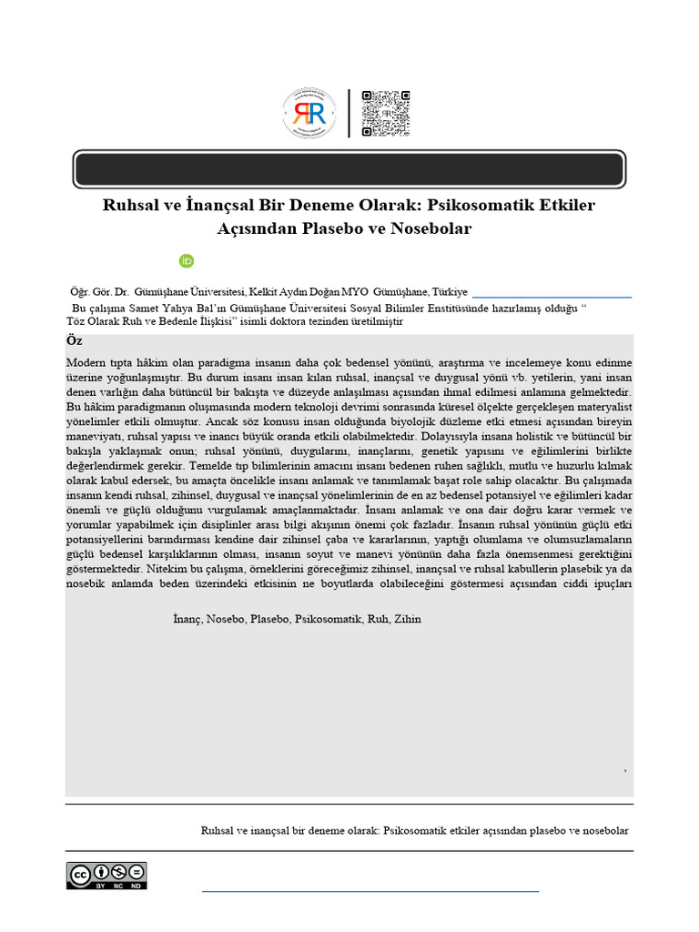 As A Spiritual and Belief-Based Experiment - Placebos and Nocebos in ...
