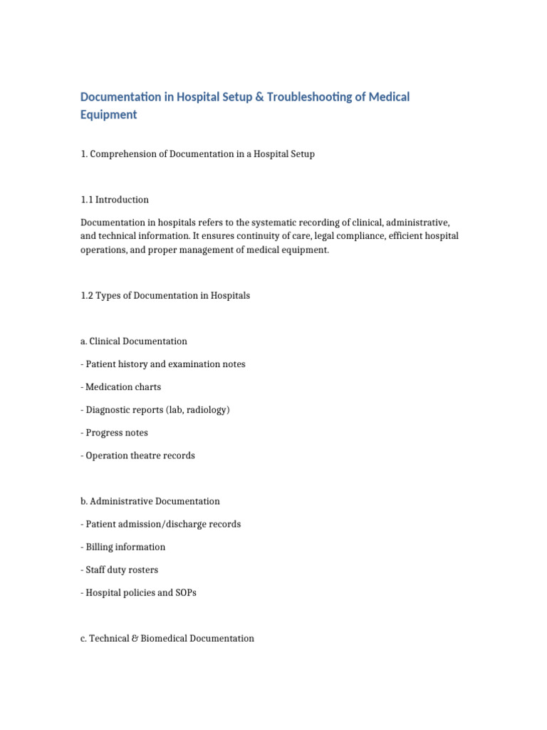 Hospital Documentation & Equipment Troubleshooting | PDF | Hospital ...