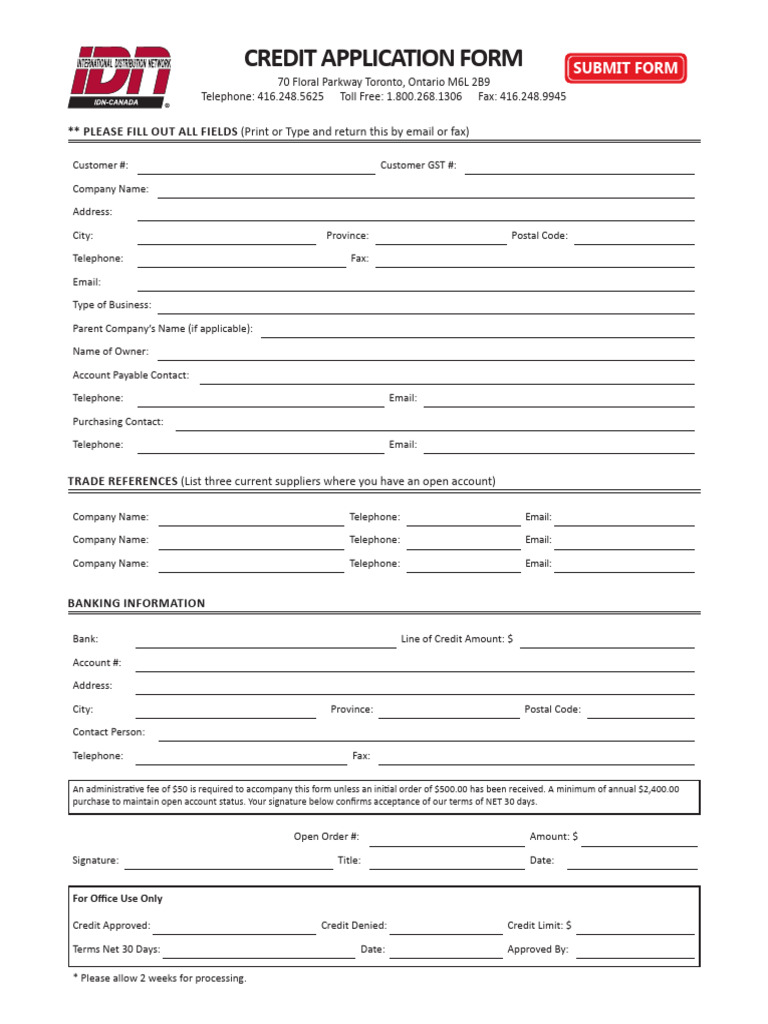 IDN-Canada Credit Application Form v2021 | PDF | Business
