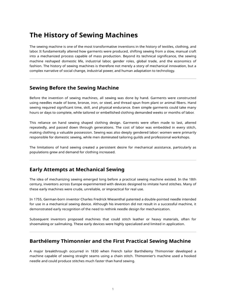 Evolution of Sewing Machines Explained | PDF | Sewing Machine | Sewing
