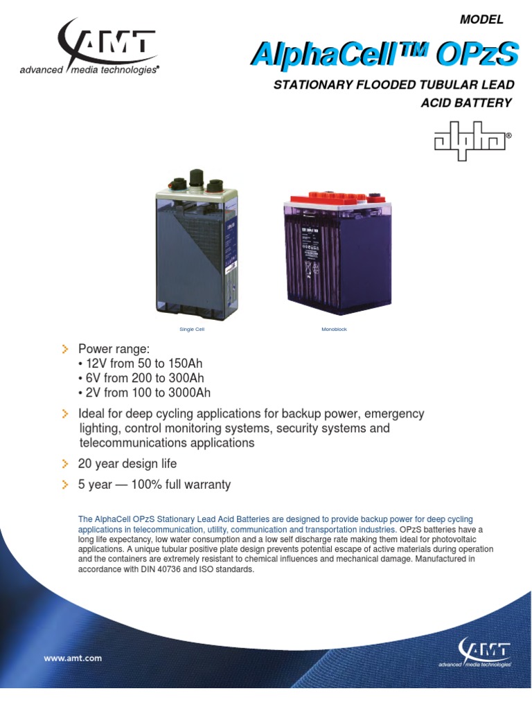 AlphaCell OPzS Brochure | Download Free PDF | Battery (Electricity ...