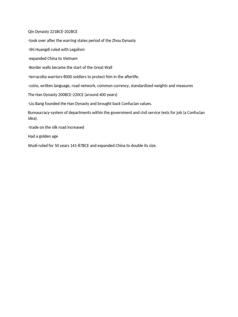 Notes Qin Dynasty and Han | PDF