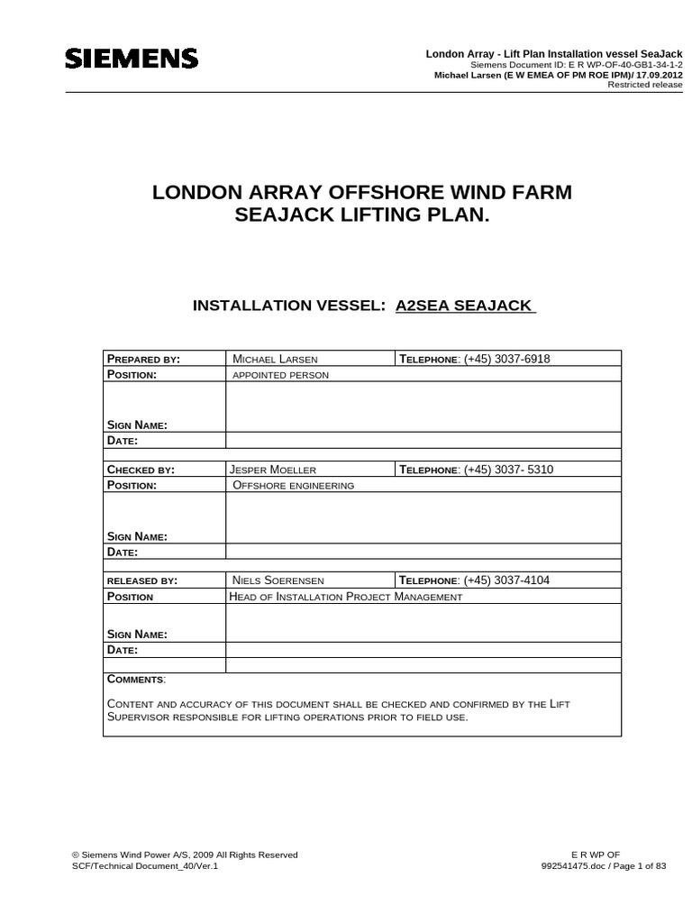 5 2 D1 A2SEA 010_Lift Plan Installation vessel SeaJack_Rev_01 | PDF ...