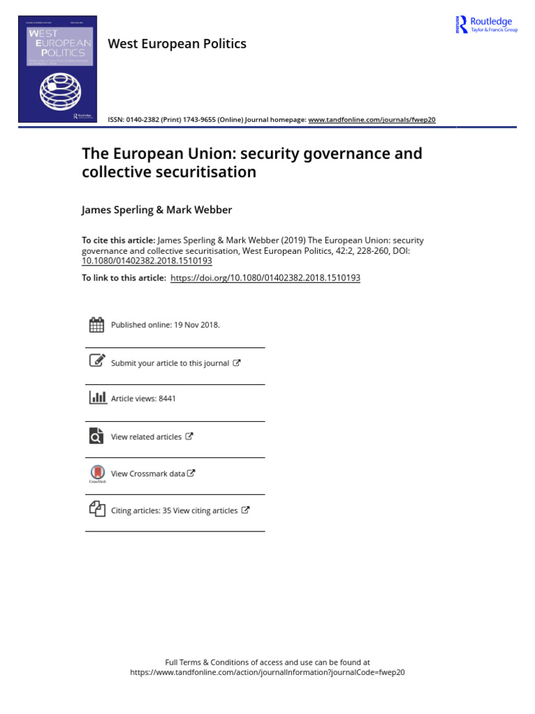 The European Union Security Governance and Collective Securitisation ...
