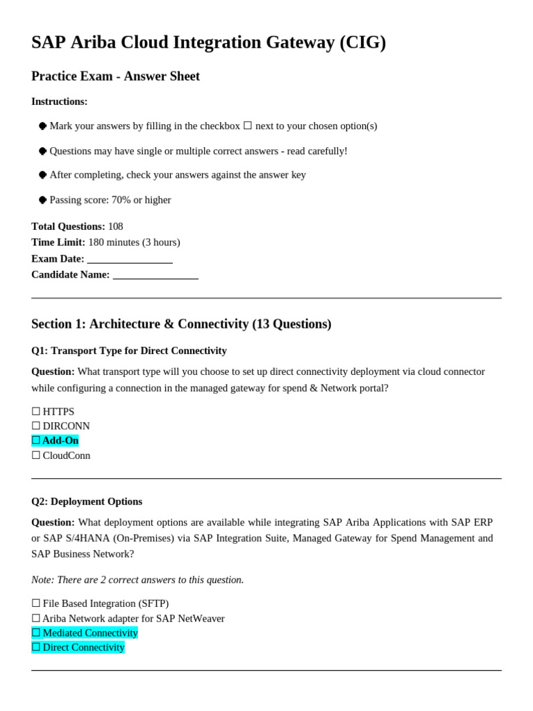 SAP Ariba CIG - Practice Exam (V1) - CCCCCCXXXX | PDF | Enterprise ...