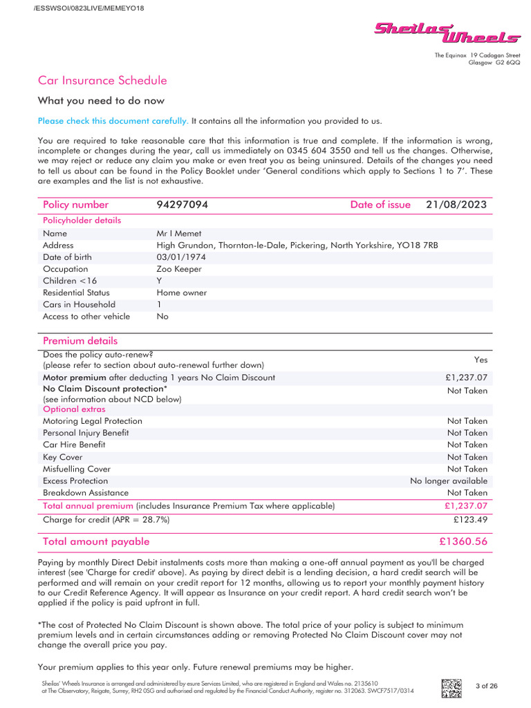 Car Insurance Schedule 253836653 (2) | PDF | Insurance | Business Law