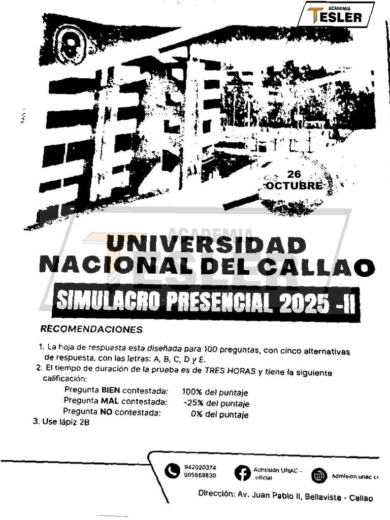 Examen Simulacro de Admisión 2025 UNAC | PDF | Matemáticas De La ...