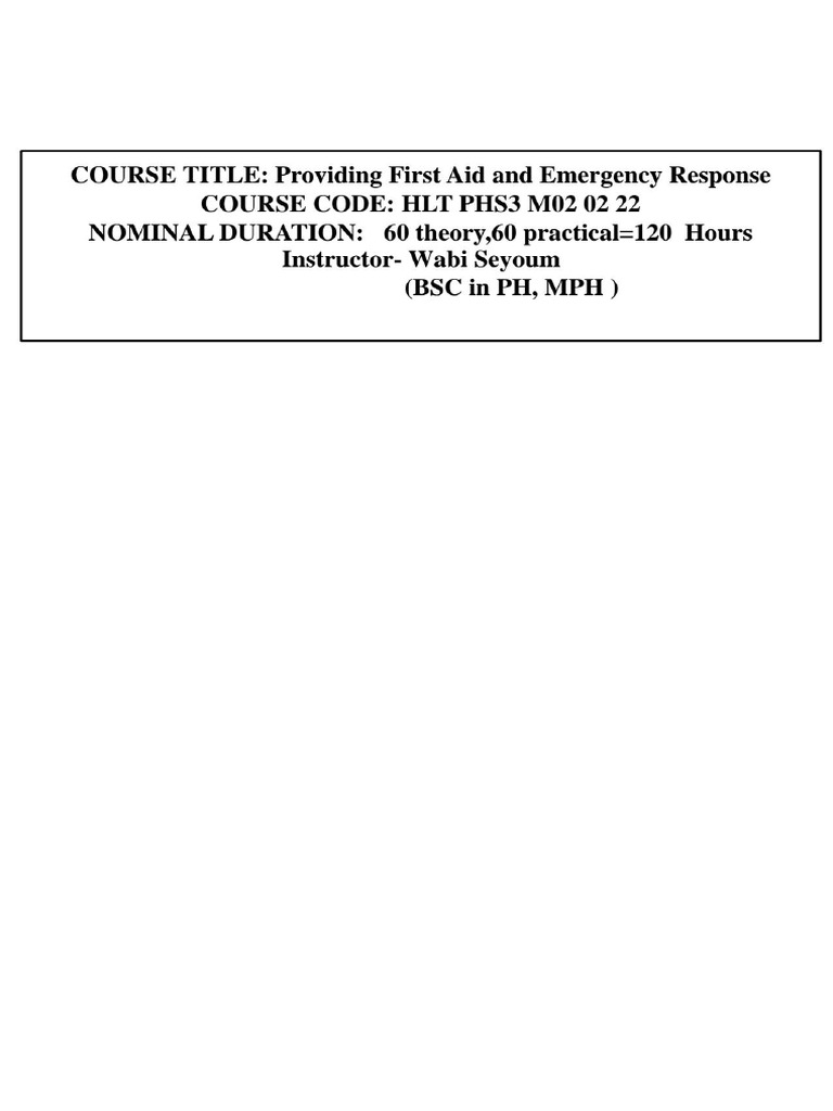 Providing First Aid and Emergency Response U-1 | PDF