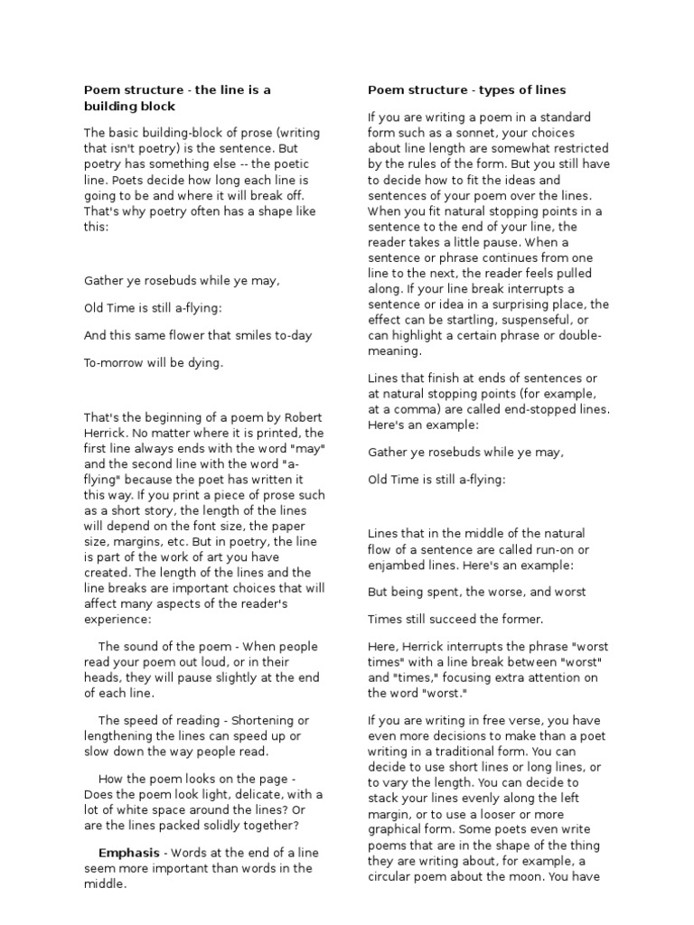 Poem Structure | PDF | Paragraph | Poetry
