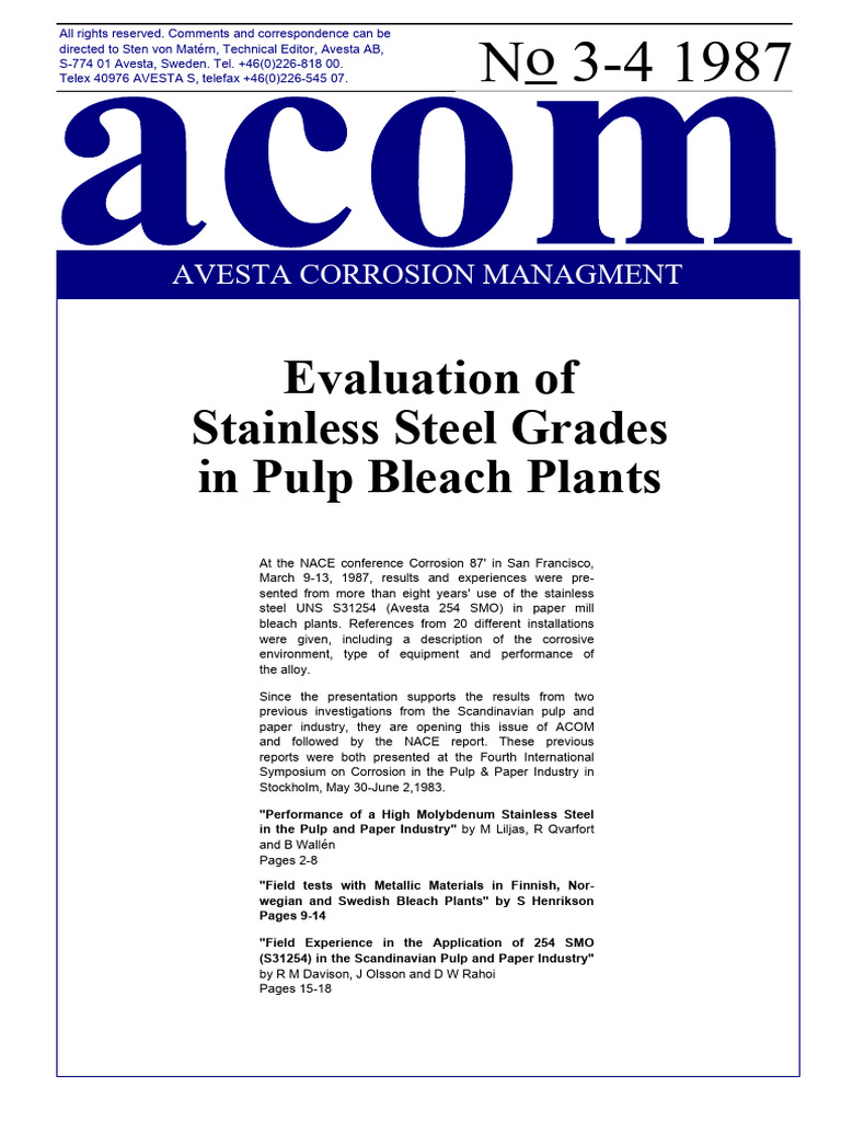 Evaluation of SS Grades in Pul Bleach Plants | PDF | Stainless Steel ...