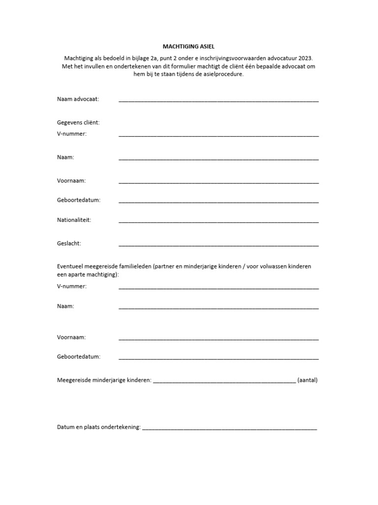 Machtiging Asiel Invulformulier | PDF