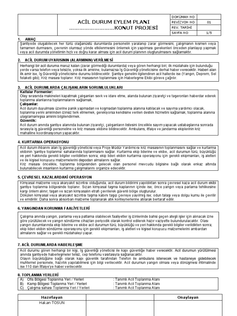 Örnek ACİL DURUM EYLEM PLANI | PDF