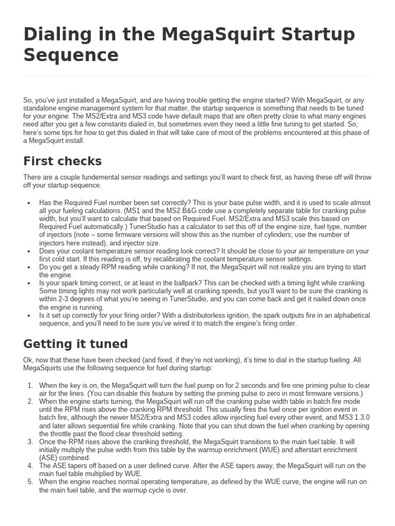Dialing in the MegaSquirt Startup Sequence | PDF | Throttle | Fuel ...