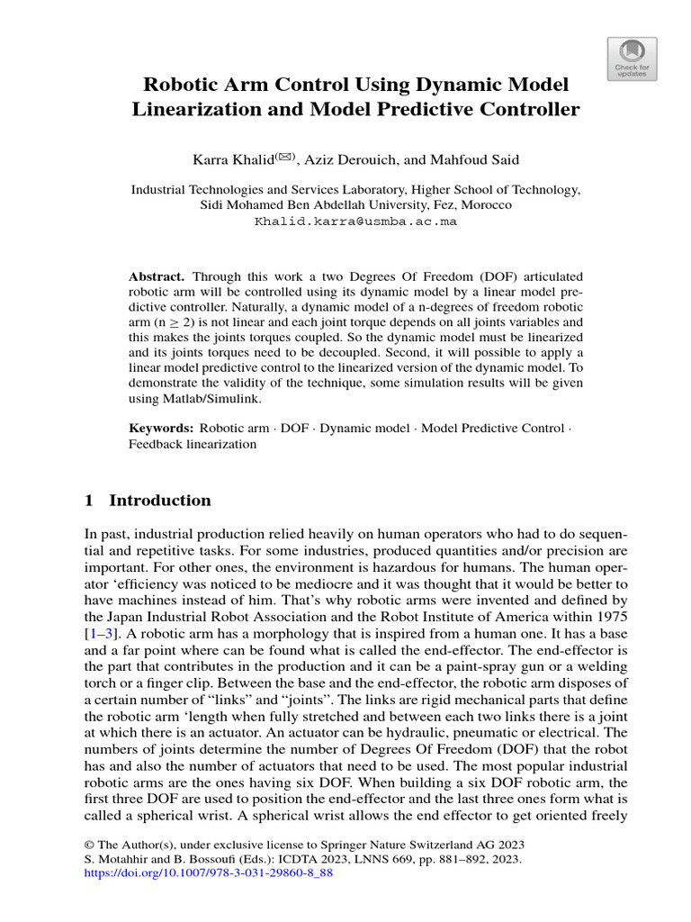 Robotic Arm Control Using Dynamic Model | PDF | Control Theory | Robotics