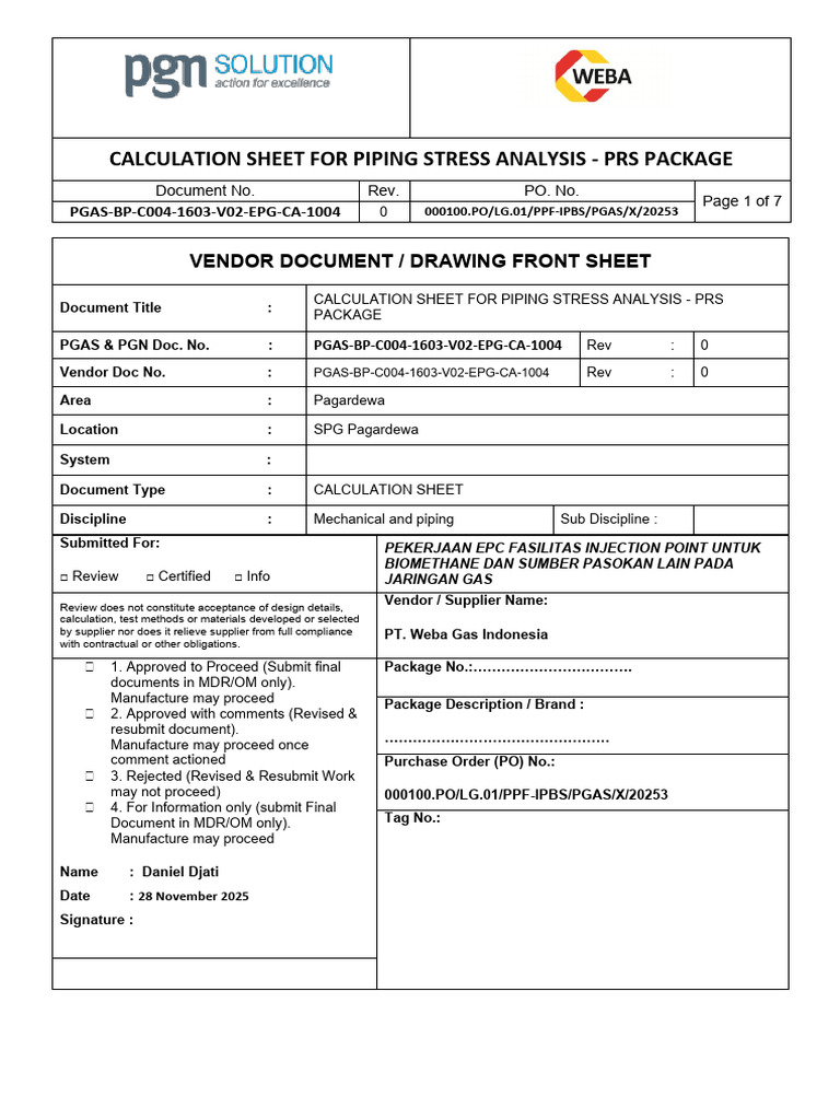 Pgas BP c004 1603 v02 Epg CA 1004 - Calculation Sheet For Piping Stress ...