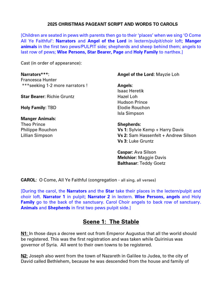 2025 Christmas Pageant Script & Carols | PDF | Biblical Magi | Angels ...