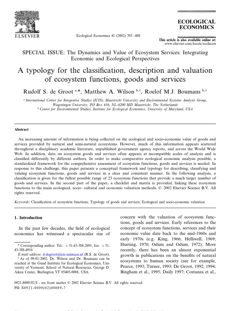 A Typology For The Classification, Description and Valuation of ...