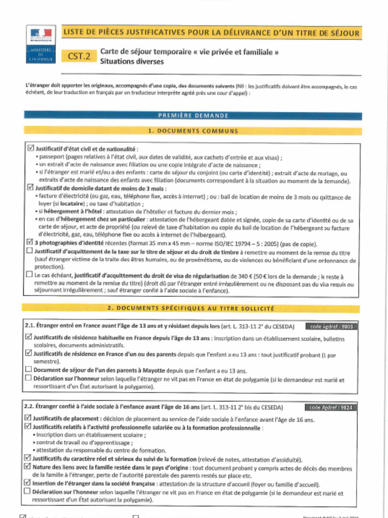 Doc 3 Carte de séjour temporaire « vie privée et familiale » CST.2 | PDF