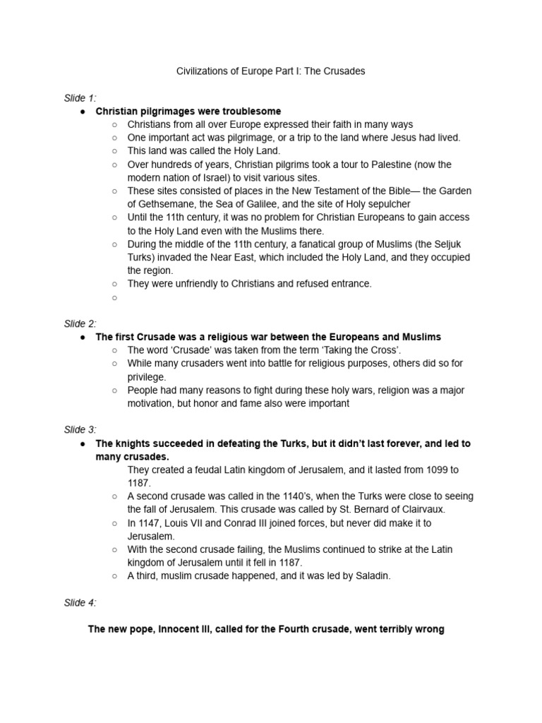 8L Notes For The Crusades | PDF | Crusades | Holy Land