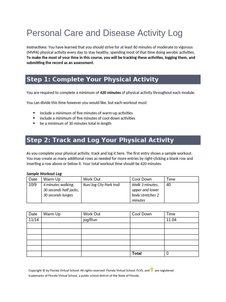 Physical Activity Tracking Log | PDF